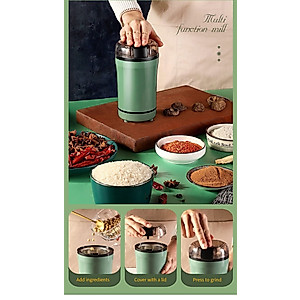 GTUOXIES Electric Grinding Miller, Portable Grain Grinder, Household Flour Miller, Fine Milling, Dry and Hard Grinding for Coffee, Spice, Pepper Beans and More, Stainless Steel Blades (Green)