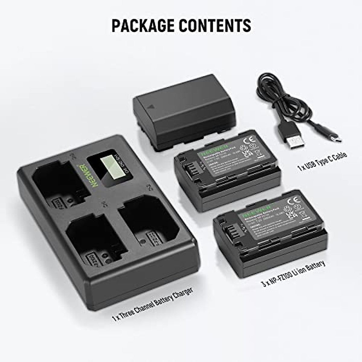 NEEWER NP-FZ100 Replacement Battery and Charger Set, 3 Pack 2280mAh NP-FZ100 Battery&Triple Slot USB Charger Compatible with Sony A1, A9, A9 II, A7R IV, A7S III, A7 III, A7 IV, A6600, A7C