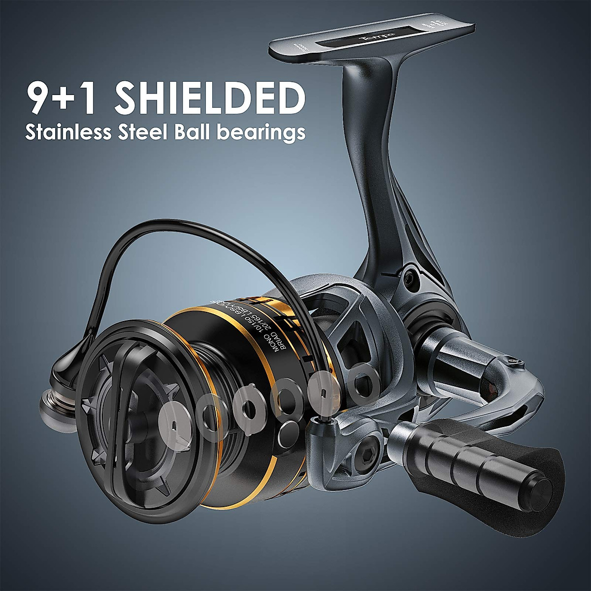 Tempo Spinning Reel, 9+1 BB Smooth Fishing Reels, Max Drag up to 38.6 LBs, with Harder GV Rotor, Ultralight Spinning Reels, Braid Ready Spool