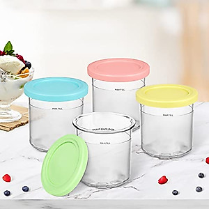 FIRJOY 16 oz. Containers | Extra Replacement Pints and Lids - Compatible with Ninja Creami NC301 NC300 NC299AMZ Series ONLY (4 Pack - Blue, Pink, Green, Yellow)