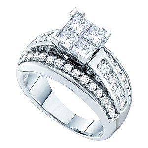 Dazzlingrock Collection 14kt White Gold Womens Princess Diamond Elevated Cluster Bridal Wedding Engagement Ring 2.00 ctw