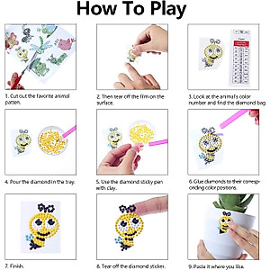 sinceroduct 5D Diamond Painting Stickers Kits for Kids Arts and Crafts, Cartoon Stickers Stick Paint with Diamonds by Numbers, 18Pcs Cute Insect, Animals, Easy to DIY