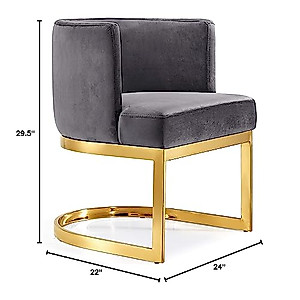 Meridian Furniture Gianna Collection Modern | Contemporary Velvet Upholstered Dining Chair with Polished Gold Metal Frame, 24" W x 22" D x 29.5" H, Grey