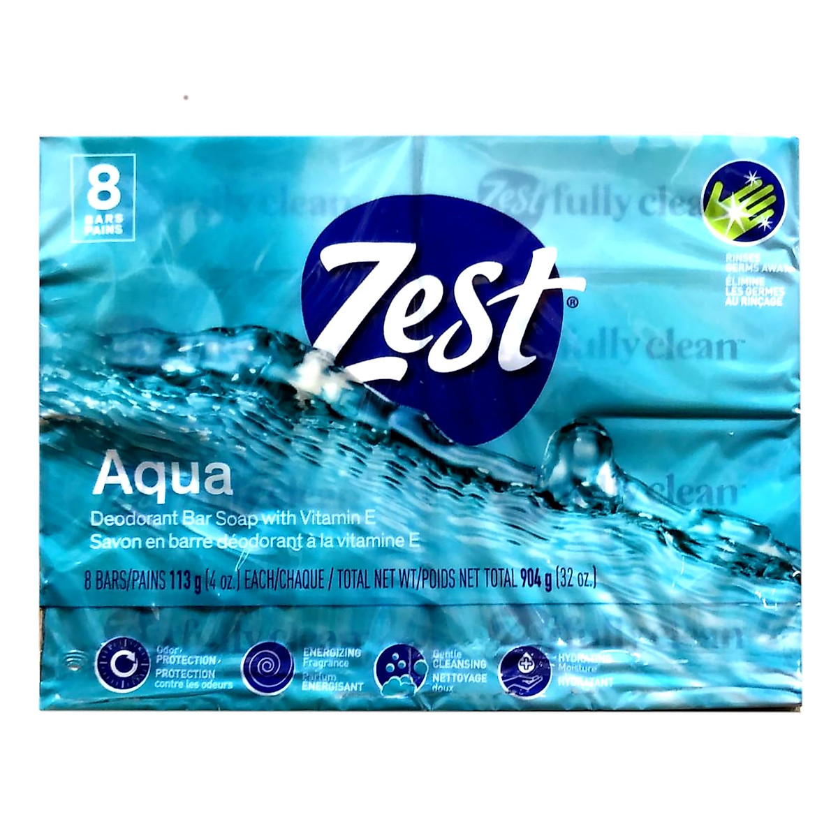 Zest Aqua Pure Cleansing Bar Soap 20% More Moisture 8 Count Pack of 2