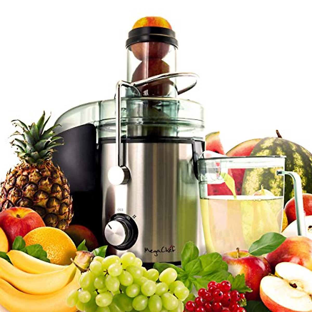 MegaChef Wide Mouth Extractor Juice Machine with Dual Speed Centrifugal Stainless Steel Juicer, 3.5 Cup, Chrome Silver