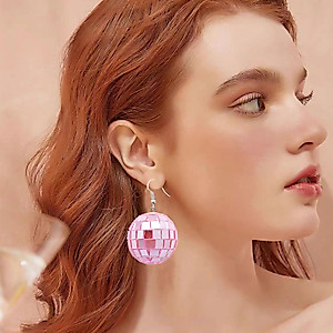 MAQVQLU Disco Ball Earrings for Women Colorful Disco Earrings 60s or 70s Disco Mirror Ball Earrings Halloween Party Earrings Halloween Jewelry