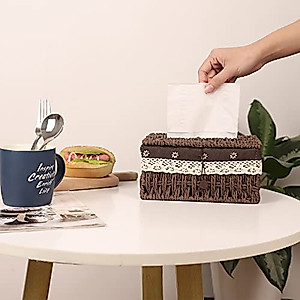 Kailinst Woven Tissue Box Cover Rectangular,Farmhouse Decor Facial Tissue Holder,Paper Holder Napkin Dispenser for Kitchen Living Room Bedroom Bathroom Office(Brown)