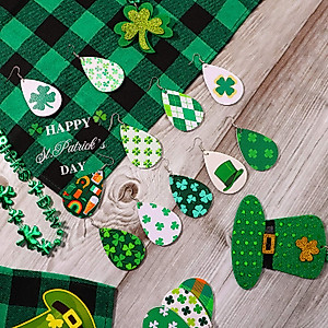 20 Pairs St. Patrick's Day Earrings Shamrock Dangle Earring Faux Leather Clover Drop Earrings Green Teardrop Earrings for Women Gift