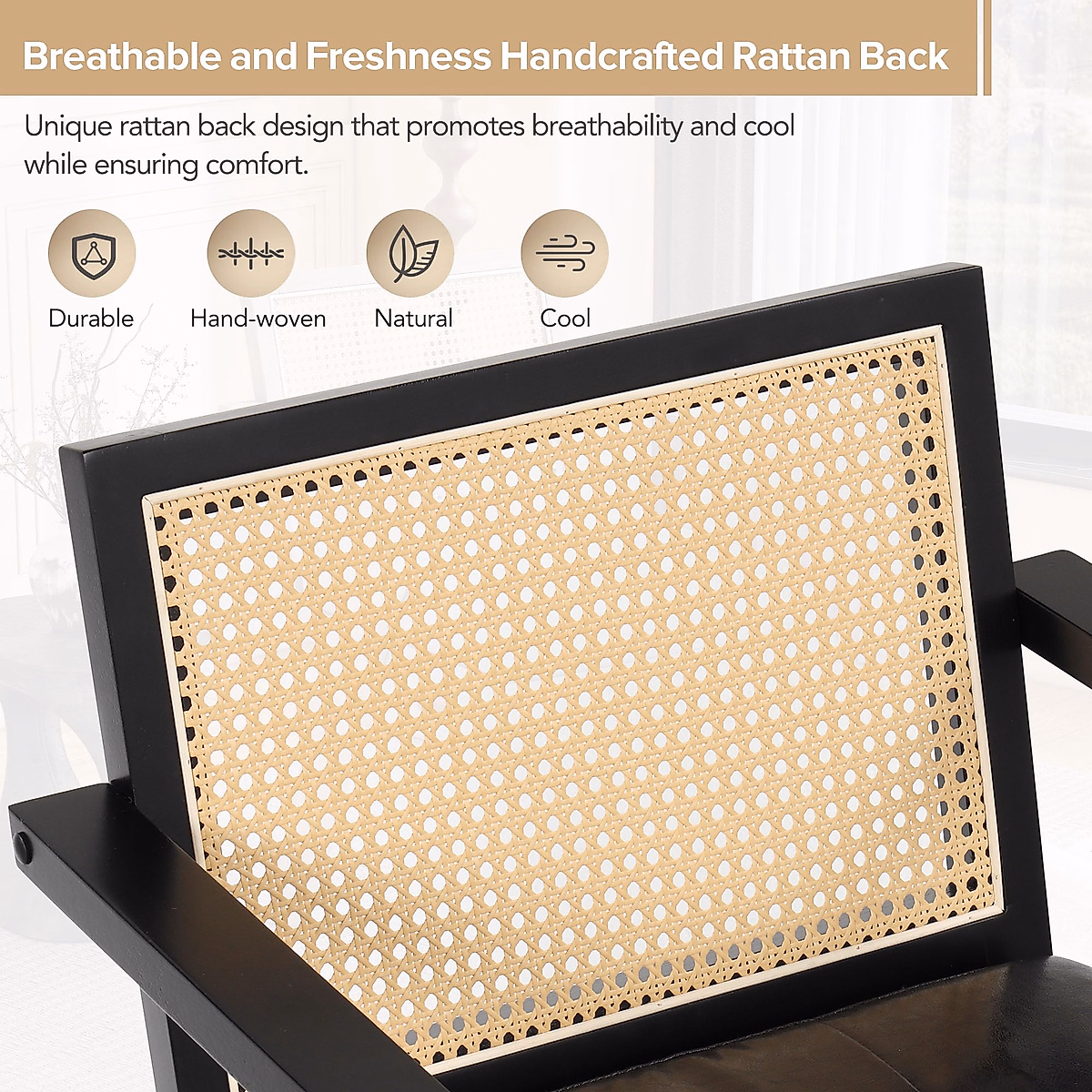 SPOFLYINN Accent Armchair with Thicken Cushion Mid-Century Modern Style Soft Comfortable Breathable Linen Fabric Office Chair Black