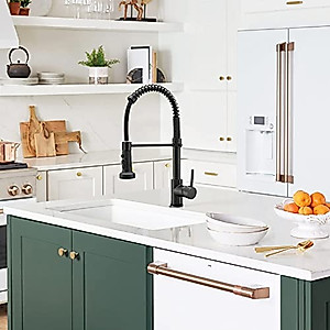 Hoimpro Matte Black Spring Kitchen Faucet with Pull Down Sprayer, Rv Black Kitchen Sink Faucet with Pull Out Sprayer,3 Function Single Handle Laundry Faucet with Cover Plate,Brass(Single or 3 Hole)