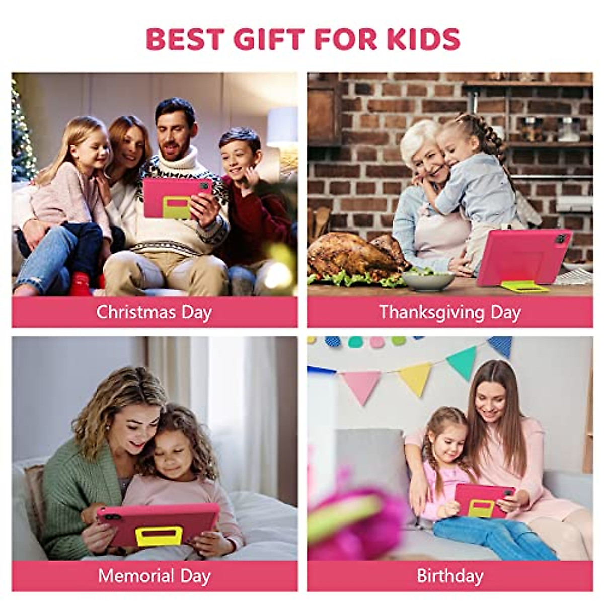 Cheerjoy Kids Tablet 10 inch, Android 12 Tablet for Kids with Parent Control, Kidoz Pre-Installed, 2GB+32GB, 6000mAh Dual Camera WiFi Bluetooth Tablet, Children Tablet with Shock-Proof Case (Pink)