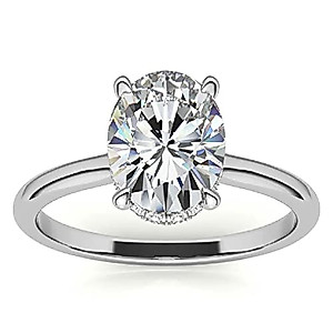 10K Solid White Gold Handmade Engagement Rings, 2 CT Oval Cut Moissanite Diamond Solitaire Bridal/Wedding Rings for Women/Her, Minimalist Ring Anniversary Ring For Gifts (5)