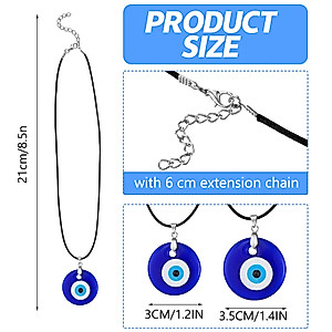 6 Pieces Evil Eye Pendant Necklace Turkish Blue Eye Necklace for Jewelry Glass Gift Eye Leather Rope Chain Necklace for Women Men Accessory (Round Style,1.2 Inch, 1.4 Inch)
