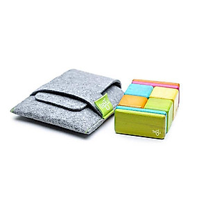 8 Piece Tegu Pocket Pouch Magnetic Wooden Block Set, Tints