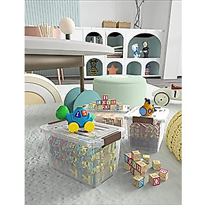 WYT 7-Quart Clear Plastic Storage Latch Box/Bins, 3-Pack Storage Organizer Box with Brown Latching Handle and Lid, 7-Litre