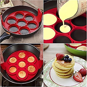 HAXPK Flip N Cook Silicone Pancake Mold, Flip and Cook Pancake Maker, Flip'n'cook Pancake, Flip and Cook Silicone Pancake Maker, Flip Cooker Pancakes Mold (1PC Round)