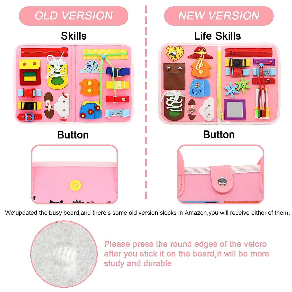 GOROBOY Busy Board Montessori Toys for Toddlers Sensory Board Toys，Preschool Activities Educational Toys for Toddlers Travel,Gifts for 3+ Year Old Boys Girls - Pink