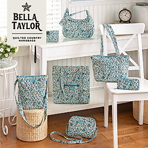 Bella Taylor RFID Wristlet Envelope Wallet for Cash Envelope Budgeting | Small Money Organizer Budget Wallet | Cash Stuffing Wallet | Quilted Cotton Delicate Floral Blue