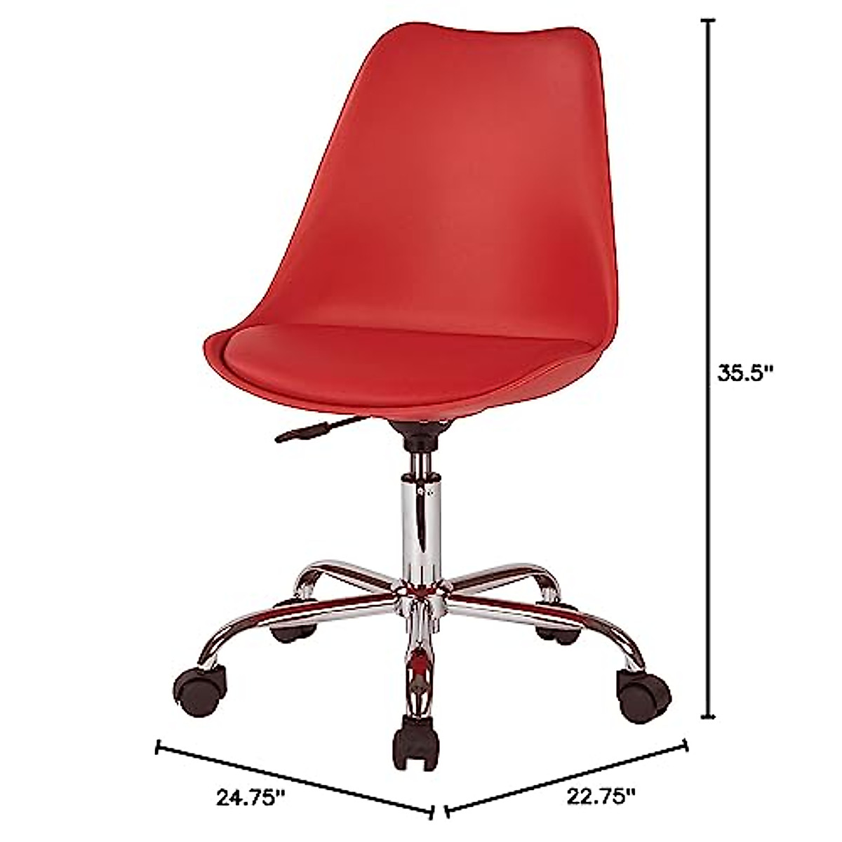 OSP Home Furnishings Emerson Student Armless Pneumatic Office Chair with Wheels, Red