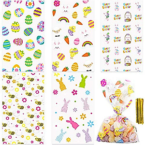 150 Easter Cellophane Bags Decorative Plastic Treat Bags for Homemade Candy Cookie Party Supply 10X6