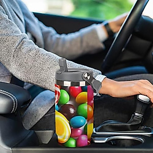 30oz Stainless Steel Insulated Tumbler with Flip Lid & Straw, Leakproof Travel Mug for Car, Colorful Candy Double Wall Vacuum Thermal Coffee Cup with Handle, Spill-Proof Design for Hot/Cold Drinks