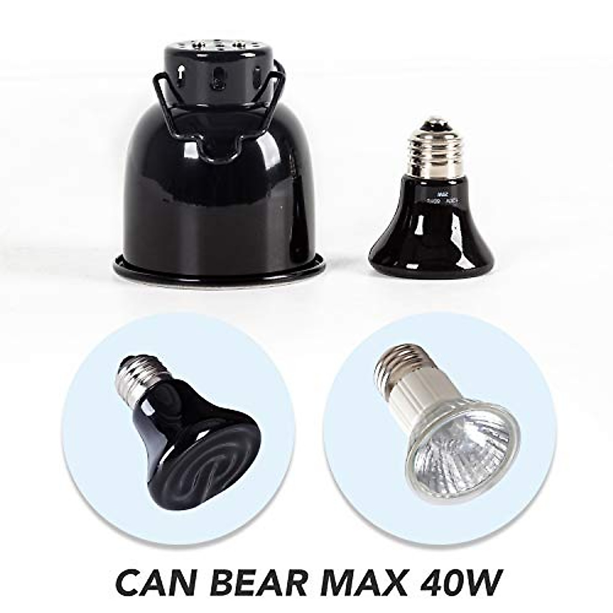 OIIBO Reptile Light Kit, Mini Deep Dome Lamp Fixture & 25W Heat Emitter, Optical Reflection Cap Cover of 4” Bottom Bundle with Heat Lamp Emitter (Deep Dome+1PCS Heat emitter)