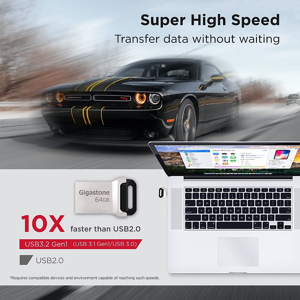 GIGASTONE Z90 [2-Pack] 64GB USB 3.2 Gen1 Flash Drive, Mini Fit Metal Waterproof Compact Pen Drive, Reliable Performance Thumb Drive, USB 2.0 / USB 3.0 /USB 3.1 Interface Compatible