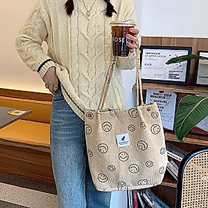 JARKJARD Corduroy Tote Bag Aesthetic Cute Tote Bags Large School Shoulder Bags for Teen Girls Trendy Stuff(Khaki)