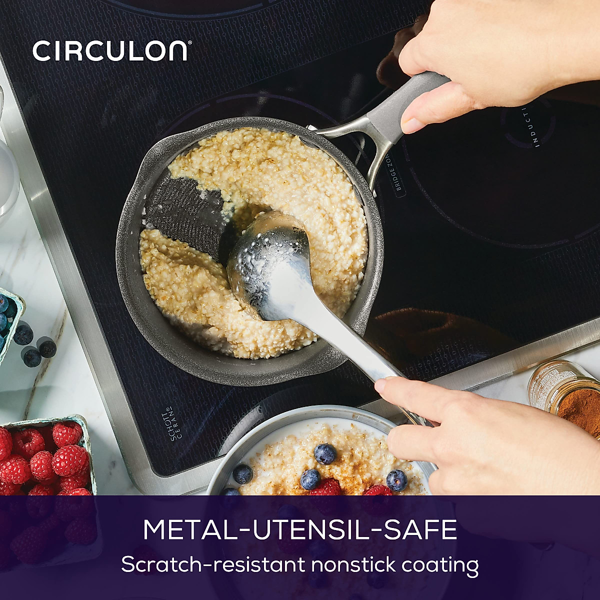 Circulon A1 Series with ScratchDefense Technology Nonstick Induction Straining Sauce Pan with Lid, 2 Quart, Graphite