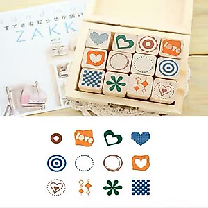 12 Pcs Wooden Rubber Stamps Mini Cute DIY Diary Stamps Set with Wooden Box