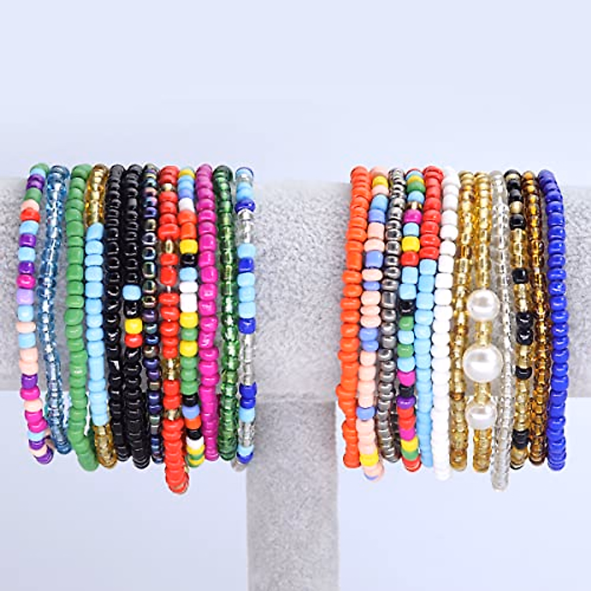 yfstyle 24PCS Boho Beaded Anklet for Women Elastic Anklets Colorful Beaded Ankle Bracelet Handmade Adjustable Elastic Anklets African Anklets Beach Bead Anklet Boho Style Bead Anklet for Girls-24
