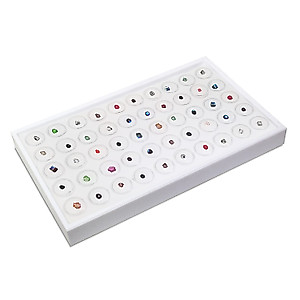 Ikee Design 50 White Foam Gem and Bead Storage Jars Showcase Stackable Display Tray Storage Box for Collectibles, Home Organization, 14.75 W x 8.25 D x 1 H in