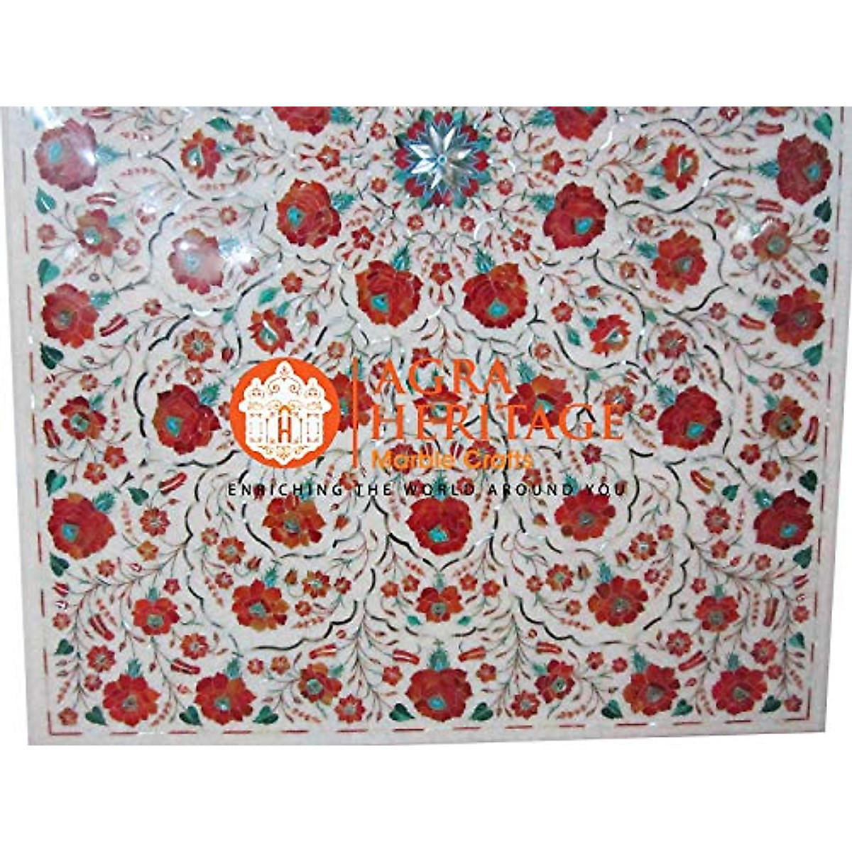 Marble Dining Center Table Top Carnelian Inlay Marquetry Restaurant Decor | 36"x24" Inches