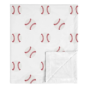 Sweet Jojo Designs Sports Baseball Patch Baby Boy Receiving Security Swaddle Blanket for Newborn or Toddler Nursery Car Seat Stroller Soft Minky - Red and White