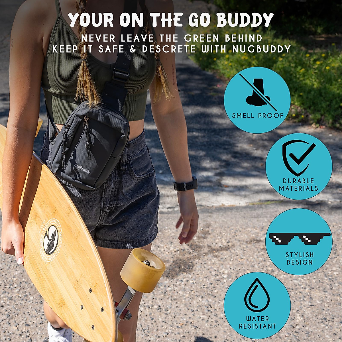 nugbuddy Smell Proof Bag, Crossbody Stash Container, Discreet Herb Storage Accessory, Carbon Lined Mini Sling Bag, Small Travel Pouch, Minimalist Essentials, Black Backpack