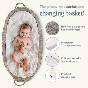 Shelf Basket - Changing Basket - Cotton Rope Changing Table Topper Storage Basket, Thick Foam Pad with Removable Cotton Cover - Storage Bag and Plush Blanket- Diapers Changing Basket