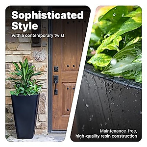Step2 Bridgeview Tall Square Planter Box, Large Outside All-Season All-Weather Gardening Pot for Patio and Front Porch, Onyx Black, 2-Pack