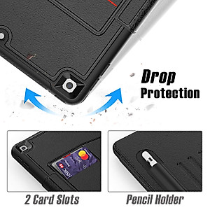 DUNNO Case for iPad 9th/ 8th/ 7th Generation (iPad 10.2-Inch 2021/2020/2019), Shockproof Magnetic Multi-Angles Stand Cover Case with Pen Holder & Card Pocket, Auto Wake/Sleep (Black)