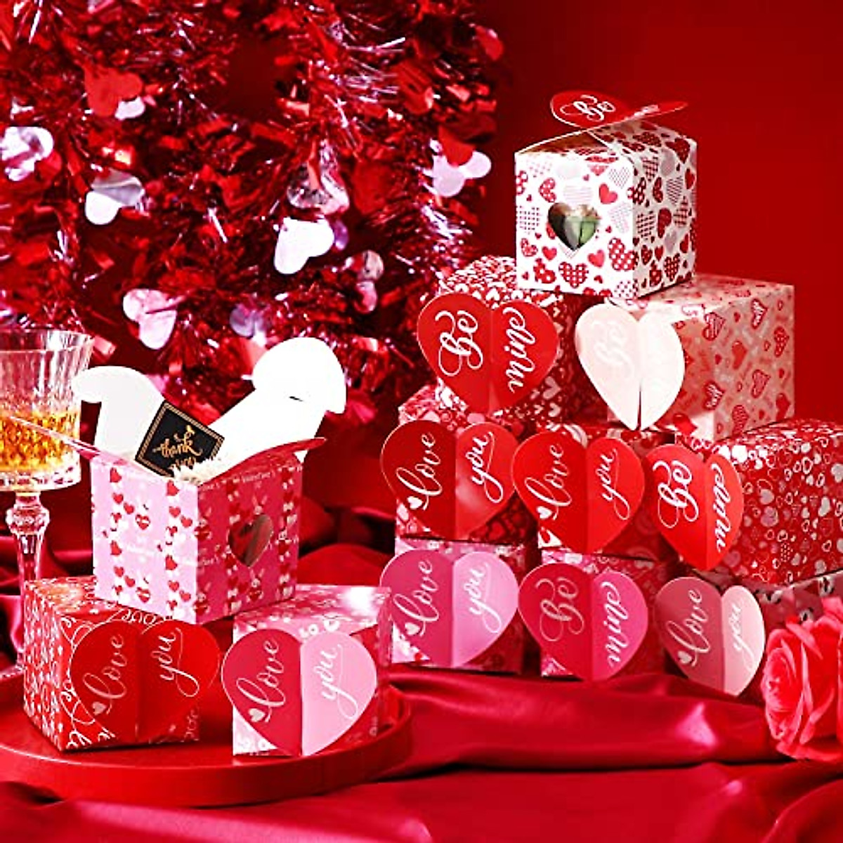 120 Pieces Valentine Cookie Boxes Valentine Treat Boxes with Window Heart Cupcake Boxes Valentines 3 Inch Valentines Candy Goody Container for Valentines Wedding Birthday Party Favors