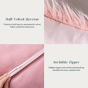 Phantoscope Faux Fur Solid Decorative Pillow Cover Fluffy Throw Pillow Mongolian Luxury Fuzzy Pillow Case Cushion Cover for Bedroom and Couch,Pink 18 x 18 Inches