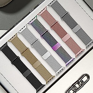 Geoumy Magnetic Band Compatible with Apple Watch 42mm 44mm 45mm 49mm, Stainless Steel Mesh Milanese Strap with Loop, Metal Wristband for iWatch SE Ultra Series 8 7 6 5 4 3 2 1 for Women Men, Black