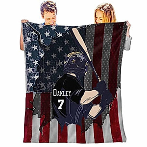 Personalized Name Blanket to My Son, My Grandson Sports Baseball with Flag Personalized Baseball Blanket with Name Number for Boys Boyfriend Husband Men 70 x 80 Inches