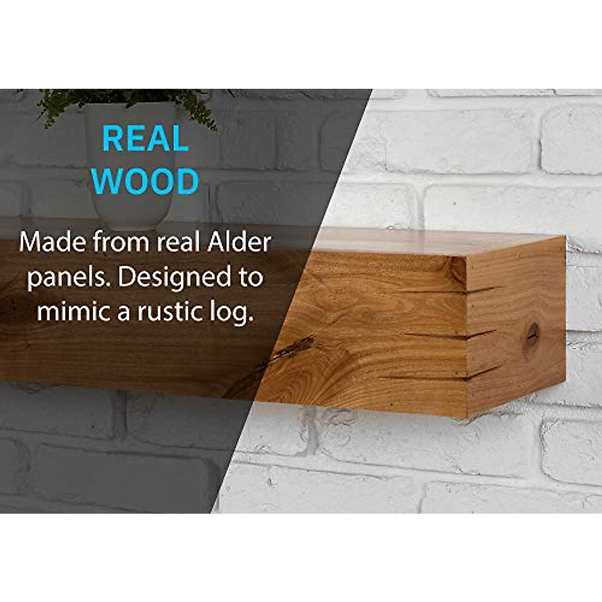 60 Inch Floating Fireplace Mantel Wood Shelf In Clear Polyurethane - Wallace From Mantels Direct | Wooden Rustic Wall Shelf | Designed and Milled in The USA | Great for Electric Fireplaces and Décor