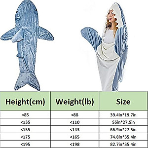 Shark Onesie Blanket, Shark Blanket Super Soft Cozy Flannel Hoodie, Shark Wearable Blanket Adult (74.8in*35.4in)