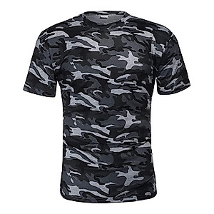 Men's Regular Fit Camo Crewneck T-Shirt Short Sleeve Camouflage Shirt Tops Slim Athletic Military Pullover Tees (Dark Grey,XX-Large)
