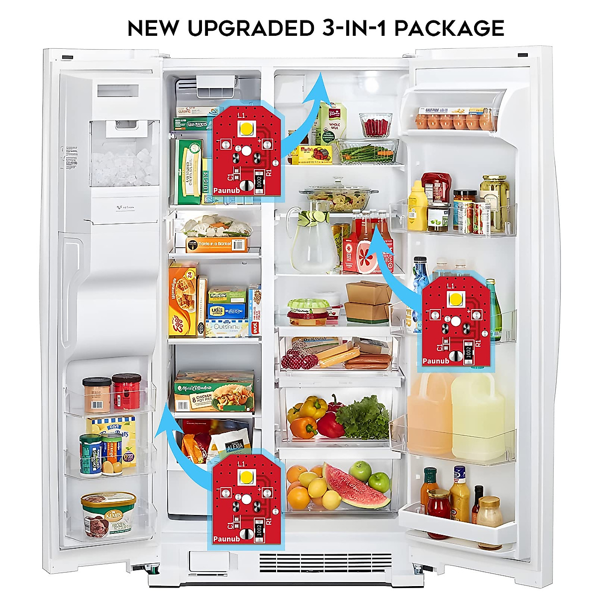 New Upgraded WR55X11132 GE Refrigerator Light Replacement Led Compatible WR55X25754 WR55X26486 WR55X30602 EAP12172918 4590213 AP6261806 PS12172918, No-Include Plastic Cover, Red 3PCS IN One