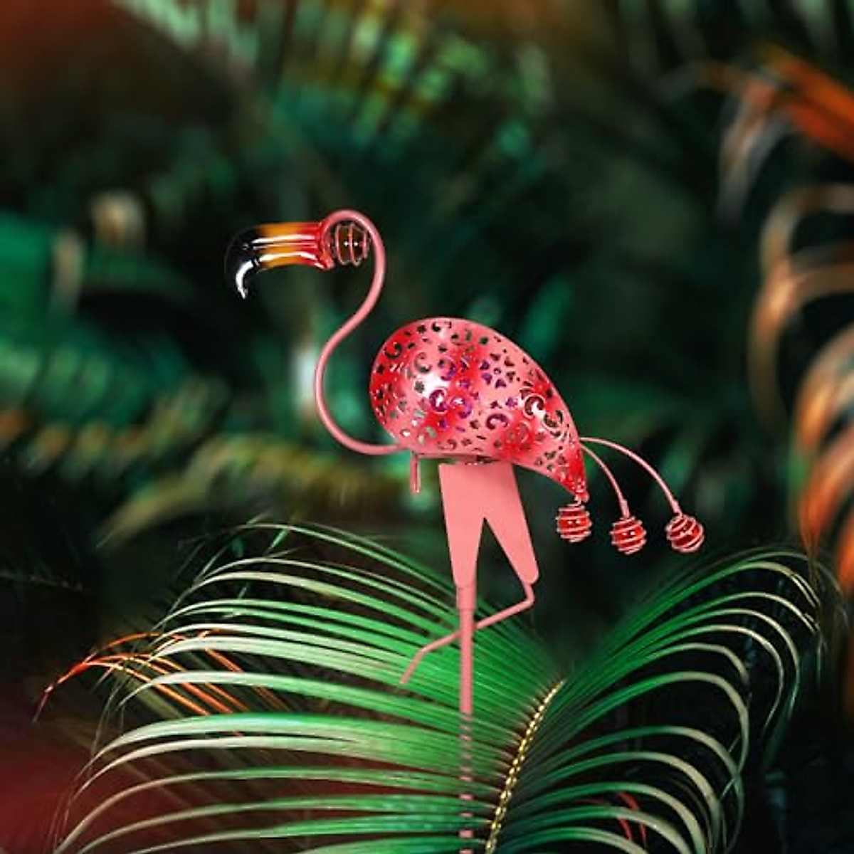 esgarden Garden Solar Light Flamingo Outdoor Crackle Glass Decorative Pathway Lights Path Landscape Decor Outside Backyard Yard Patio Decorations Porch Walkway Driveway Courtyard Gift 1 Pc