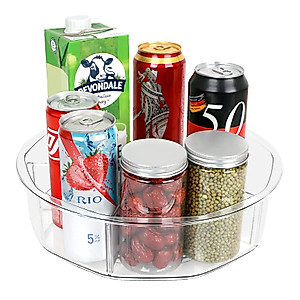 Lazy Susan Round Plastic Clear Rotating Turntable Organizer with Removable Dividers, Storage Container for Cabinet, Pantry, Kitchen, Fridge, Shelf, Vanity, Countertop 11.7"