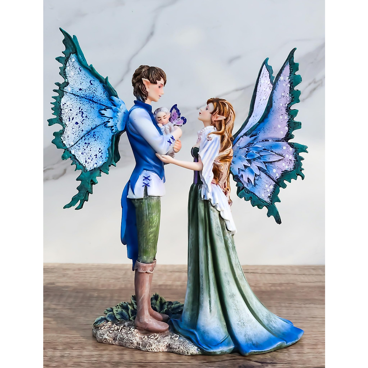 Ebros Amy Brown Family Love Fairy Mother Father and Baby Child Statue 9.5" Tall Fantasy Mythical Faery Garden Magic Collectible Figurine Fairies Pixies Nymphs Decor