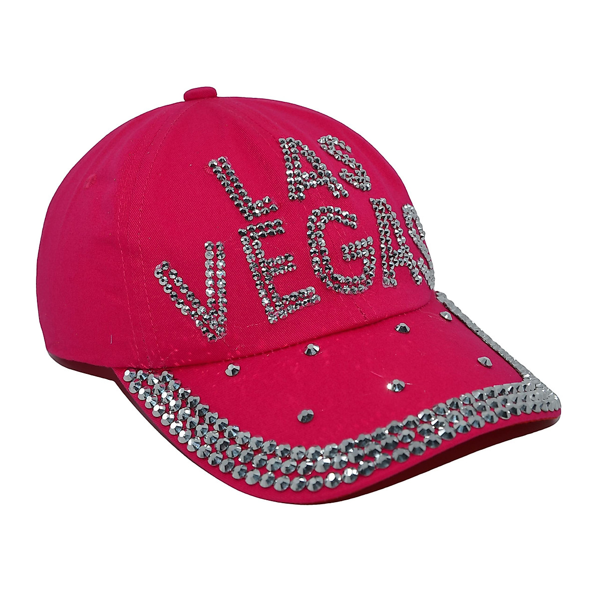 Popfizzy Bling Pink Las Vegas Hat for Women Rhinestone Hat, Bedazzled Baseball Caps, Distressed Hat, Fancy Bejeweled Hats, Sparkle Studded Ball Caps